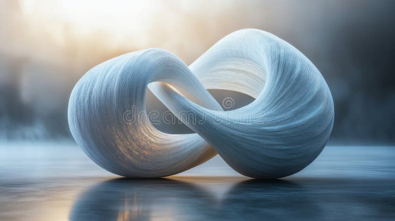 A Sleek White Infinity Symbol Sculpture on a Reflective Surface ...