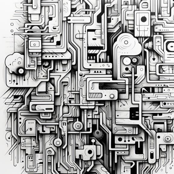 Abstract Street Art: Psychedelic Circuit Board with Mechanical Designs ...