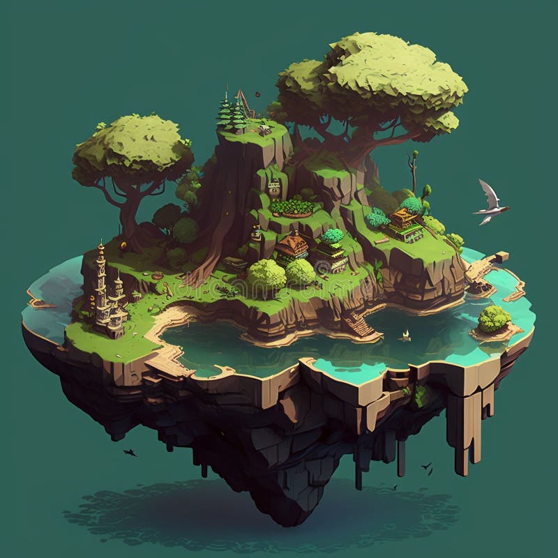 Floating island artwork stock illustration. Illustration of plant ...