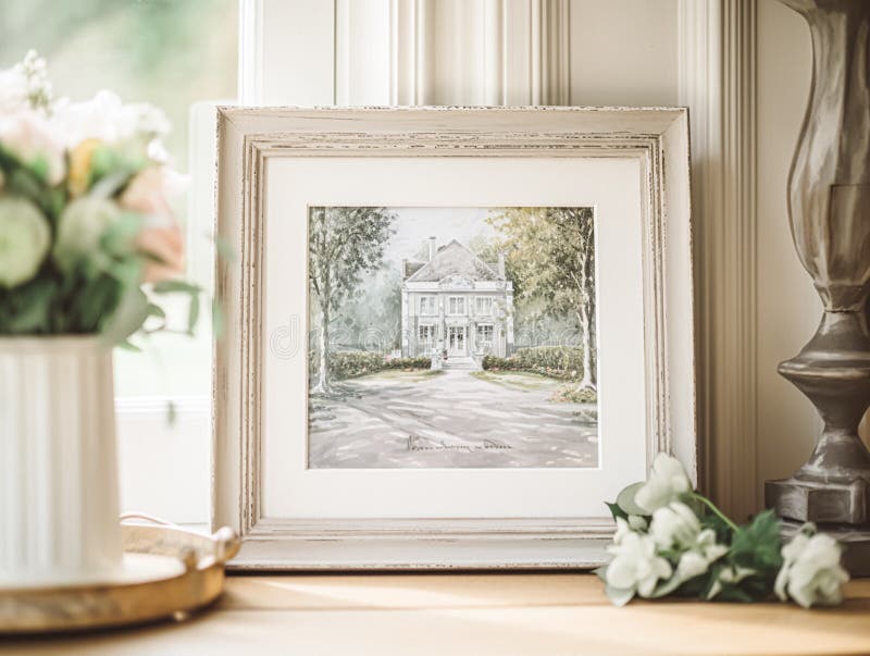 Artwork in a Frame in the English Countryside Style, Art and Home Decor ...