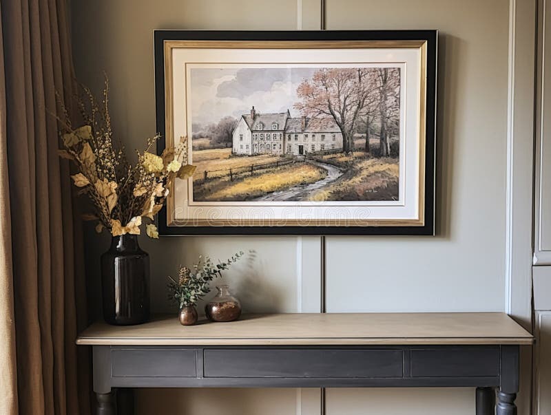 Artwork in a Frame in the English Countryside Style, Art and Home Decor ...