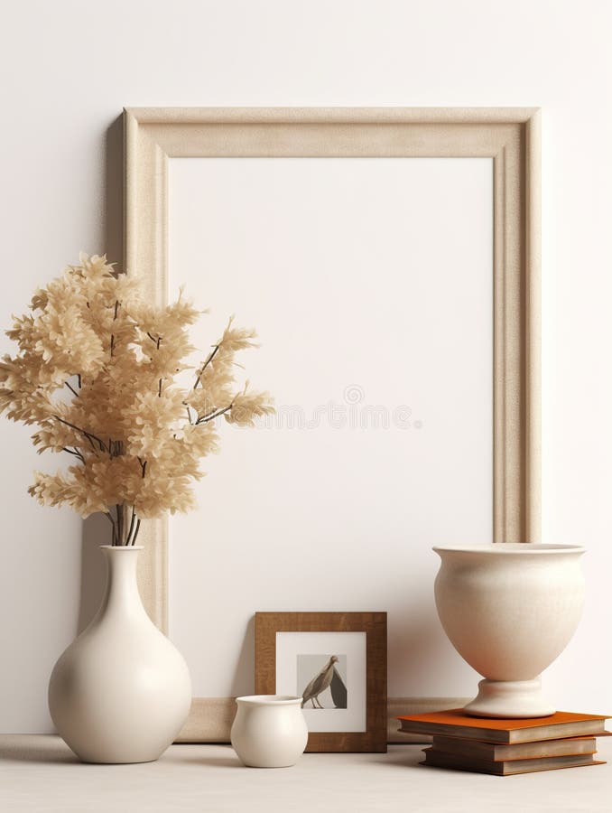 Artwork Frame Mock-up, Minimalist Blank Empty Frame on Beige Wall ...
