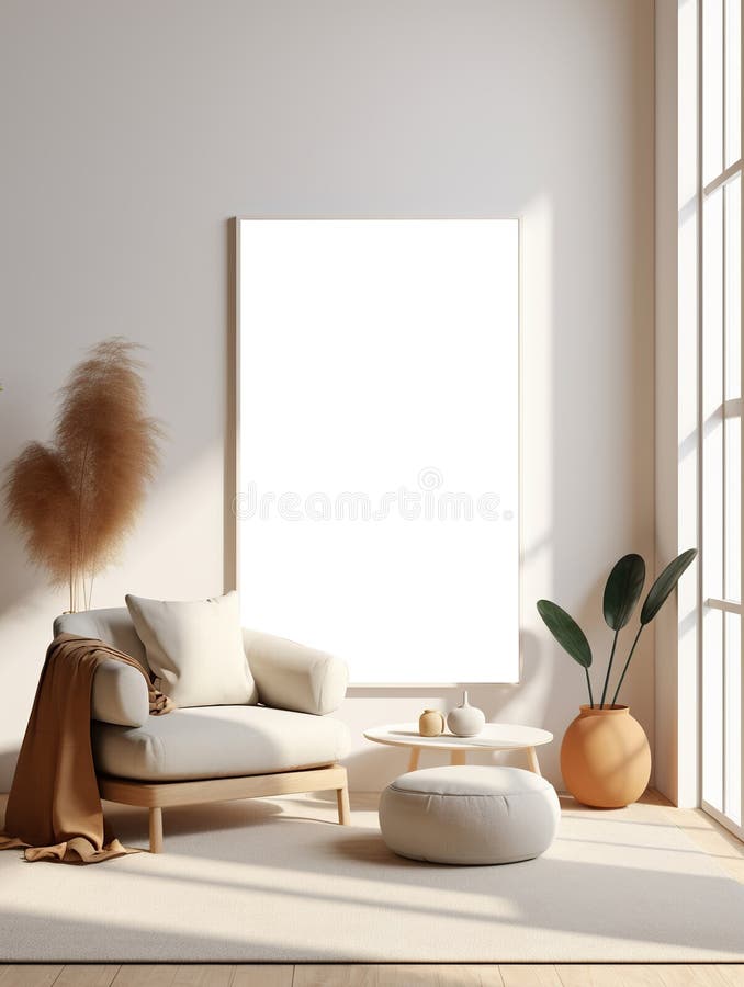 Artwork Frame Mock-up, Minimalist Blank Empty Frame on Beige Wall ...