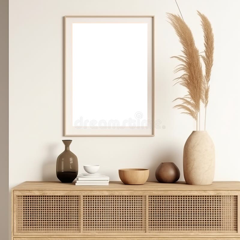 Artwork Frame Mock-up, Minimalist Blank Empty Frame on Beige Wall ...