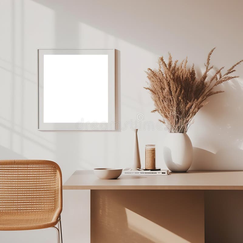 Artwork Frame Mock-up, Minimalist Blank Empty Frame on Beige Wall ...