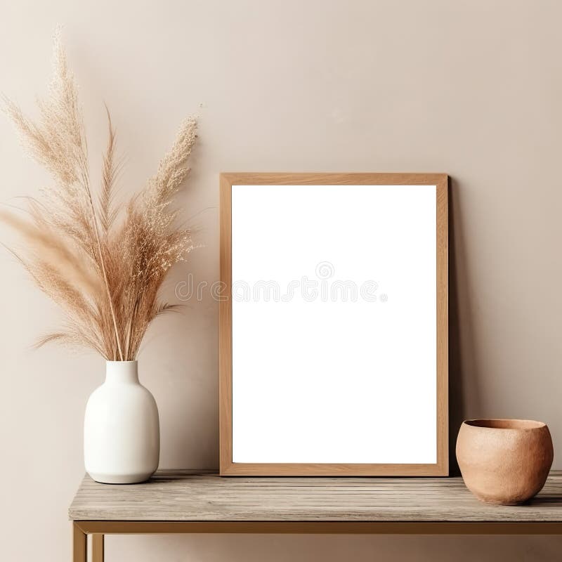 Artwork Frame Mock-up, Minimalist Blank Empty Frame on Beige Wall ...