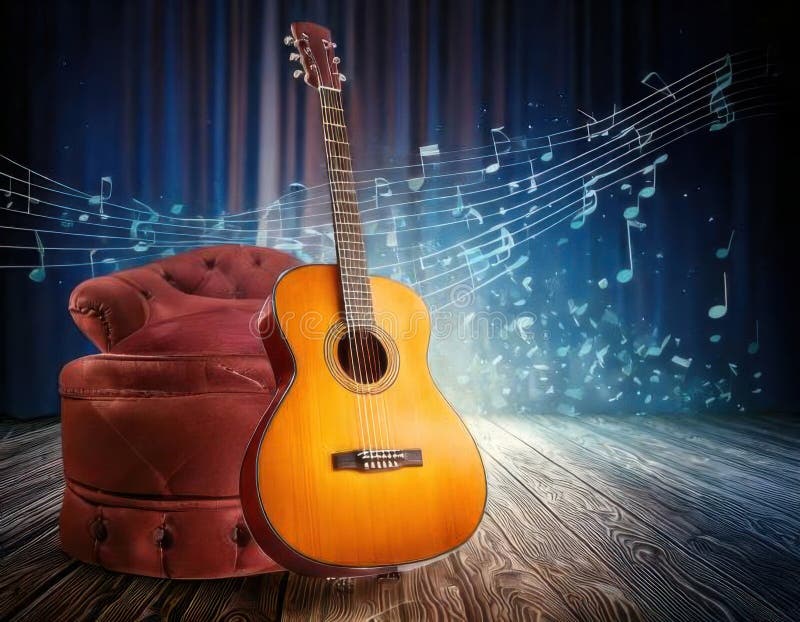 Artwork of a Guitar with Music Notes Stock Illustration - Illustration ...