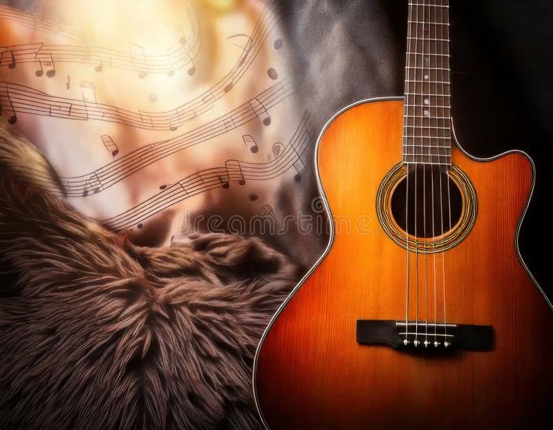 Artwork of a Guitar with Music Notes Stock Illustration - Illustration ...