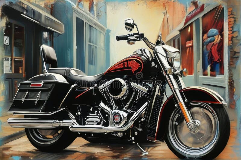 Artwork of a Harley Davidson Stock Illustration - Illustration of open ...