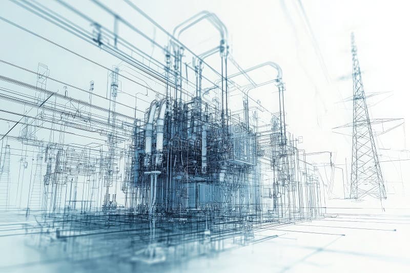 Complex Industrial Infrastructure Illustrating Electrical Engineering ...