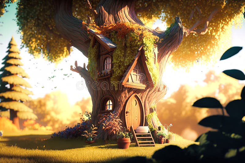 Artwork House of Elves in Old Oak Stock Illustration - Illustration of ...
