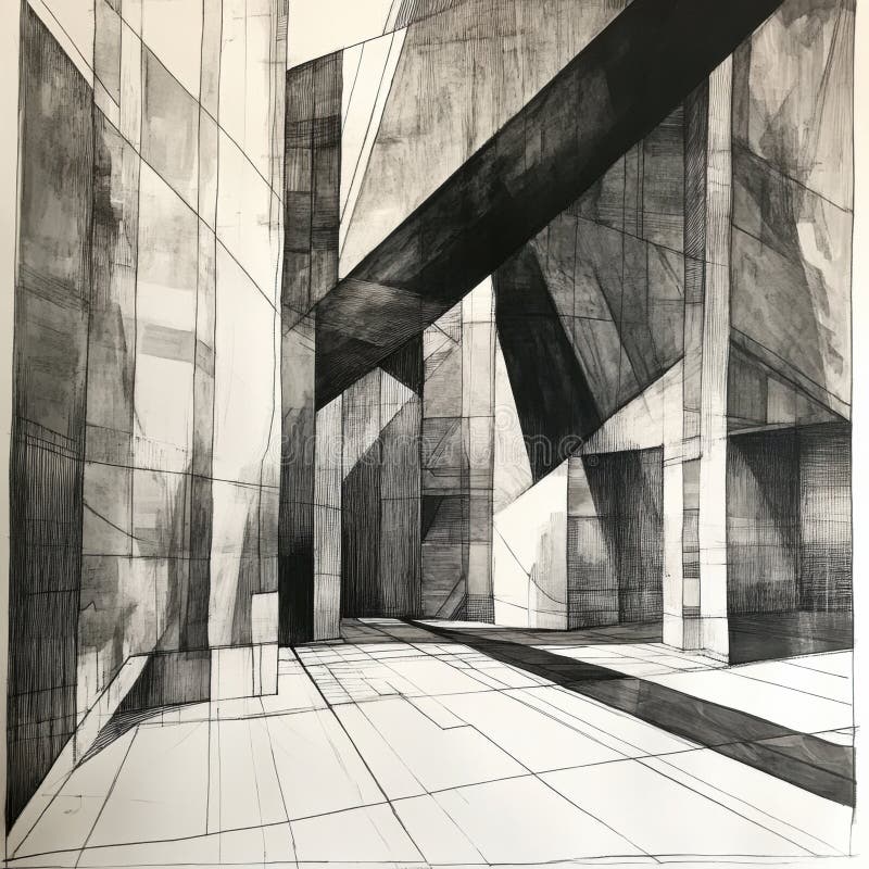 This Artwork Illustrates a Complex Urban Landscape Filled with Sharp ...