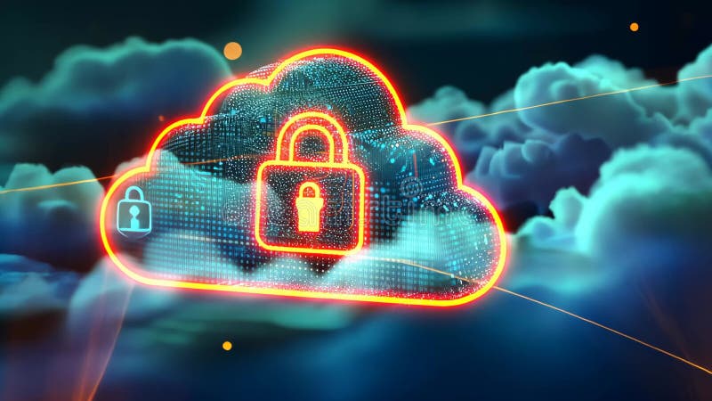 A Digital Representation of a Secure Cloud Storage System with a Padlock, Symbolizing Data ...