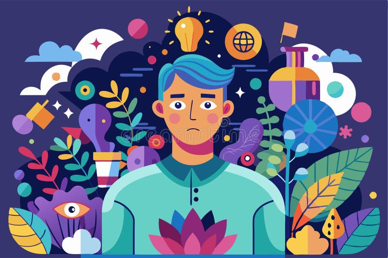This Artwork Illustrates a Young Person Amidst Vibrant Symbols of ... This Artwork Illustrates a Young Person Amidst Vibrant Symbols of ...