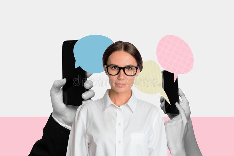 Artwork Image Collage of Hands Holding Modern Device Confident ...