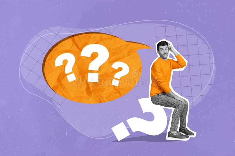 Artwork Image Collage of Puzzled Minded Man Hand Touch Head Solving ...