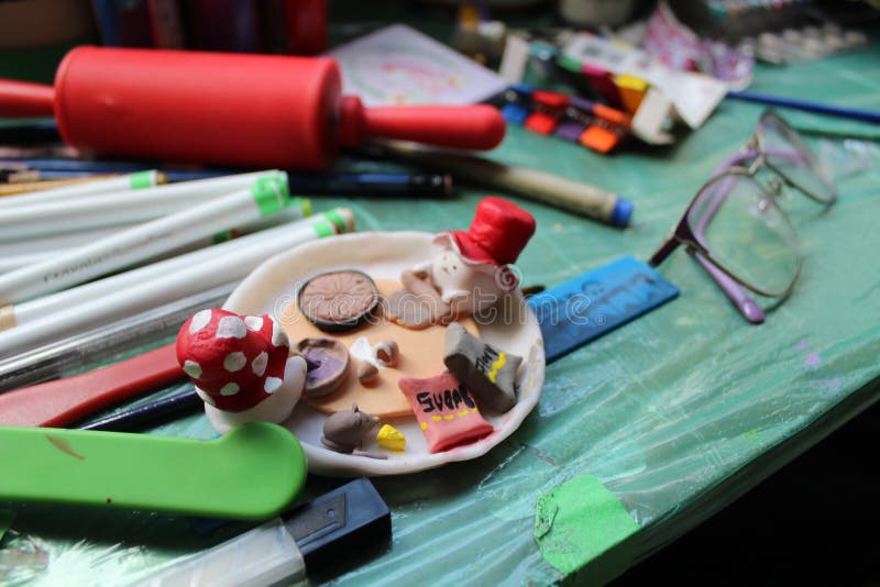 Artwork Made Out of Air-dry Modeling Clay on a Messy Desk with Art ...
