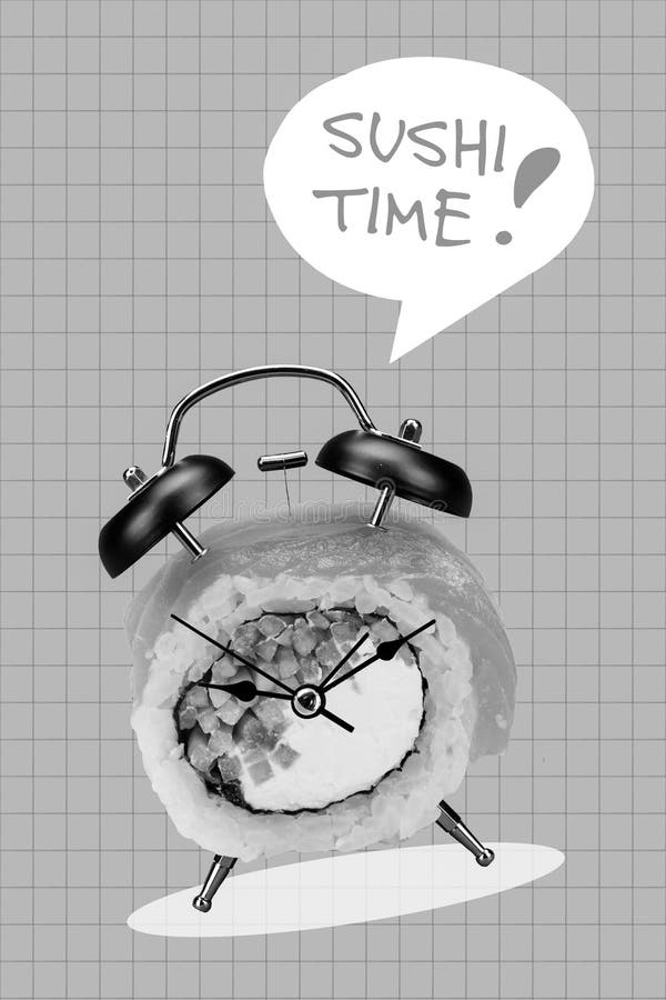 Artwork Magazine Collage Picture of Ringing Roll Clock Telling Sushi ...
