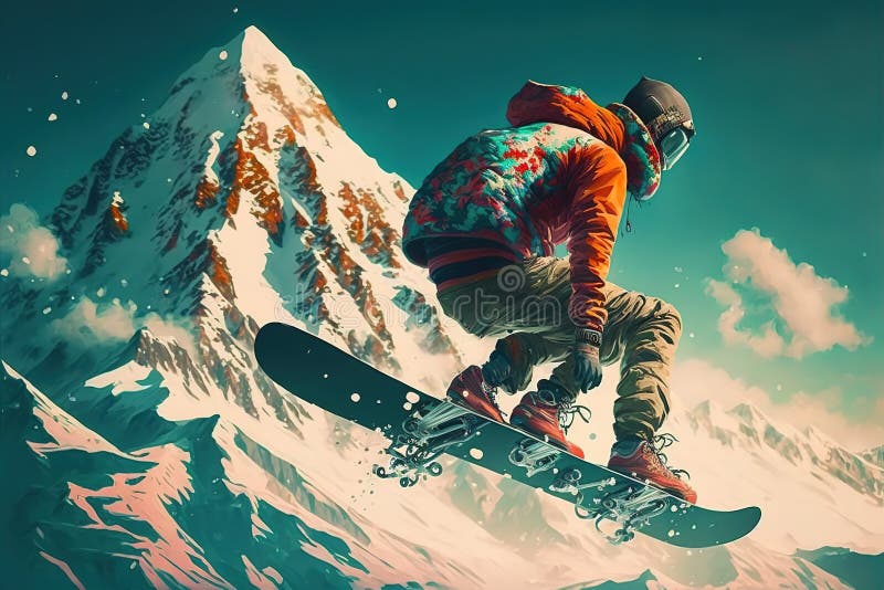 Skating in the Snow Mountain Stock Illustration - Illustration of ...