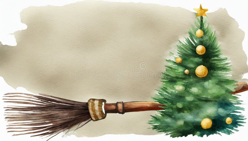An Old Broom and a Christmas Tree - Epiphany Stock Illustration ...