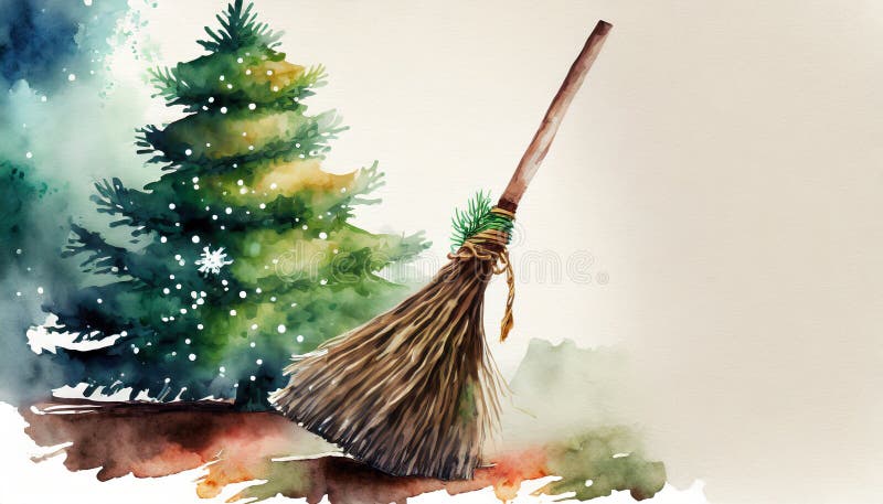 An Old Broom and a Christmas Tree - Epiphany Stock Illustration ...