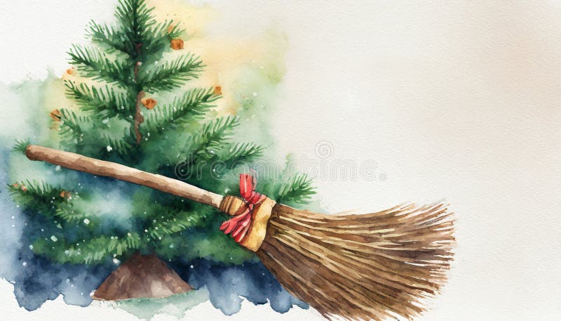 An Old Broom and a Christmas Tree - Epiphany Stock Illustration ...