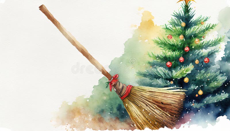 An Old Broom and a Christmas Tree - Epiphany Stock Illustration ...