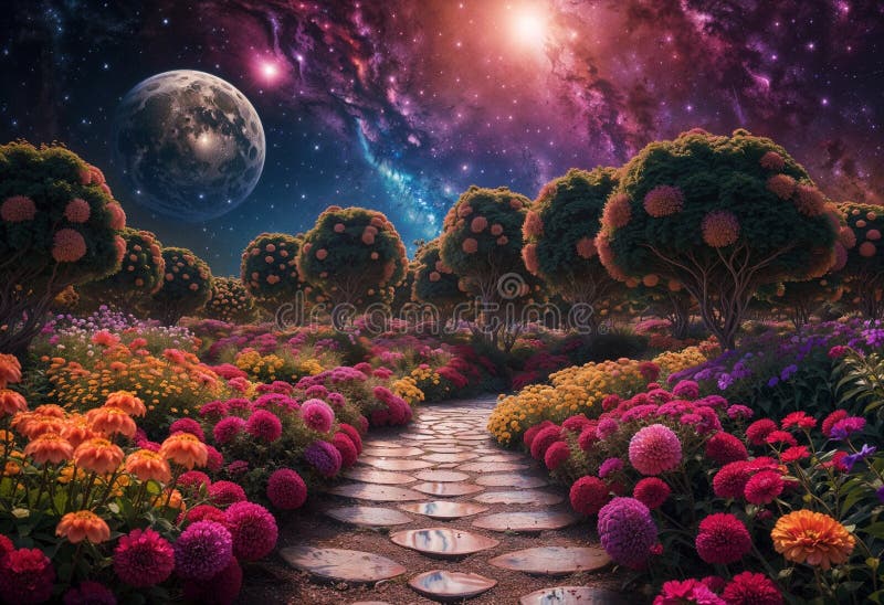 An Artwork of a Pathway Leading To the Stars and Planets Stock Photo ...