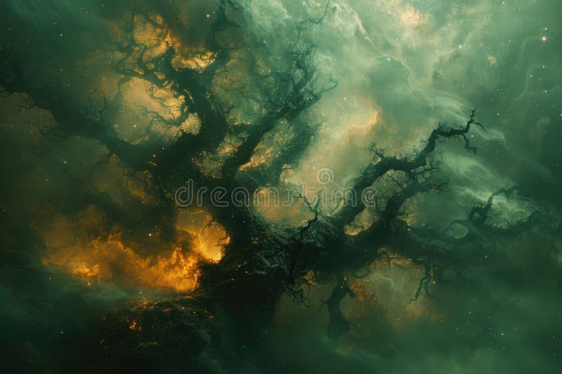 Cosmic Tree of Fire and Nebulae Stock Illustration - Illustration of ...