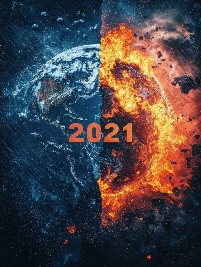 Striking Contrast of Earths Elements Symbolizing the Year 2021 Stock ...