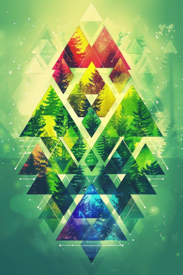 Geometric Overlay Design Featuring Modern Forest Patterns in Vibrant ...