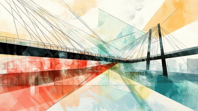The Artwork Presents a Vibrant Interpretation of a Bridge, Showcasing ...