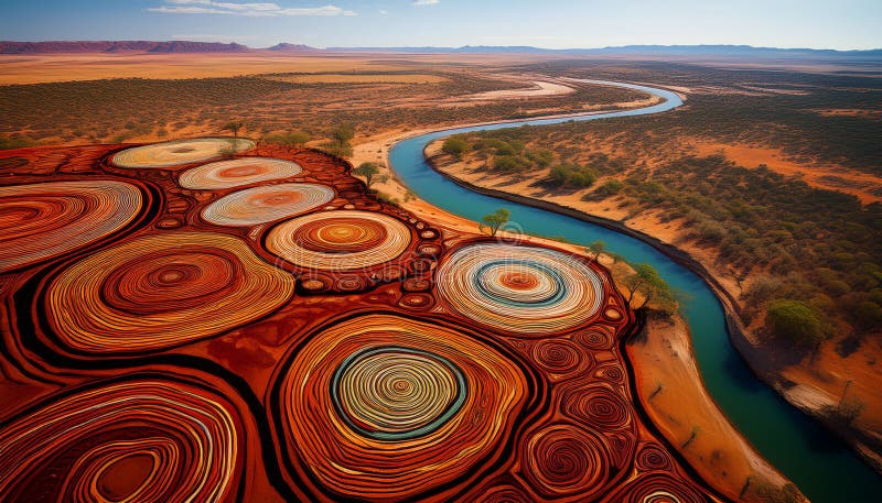 Aerial View of an Aboriginal Art Inspired Landscape Painting Showcasing ...