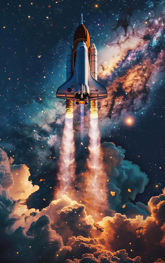 Artwork of a Rocket Launching into Space Representing Ambition and ...