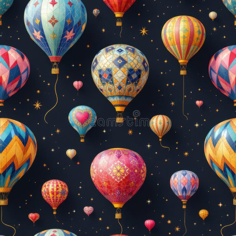 Artwork Seamless Pattern of Air Balloons Stock Illustration ...