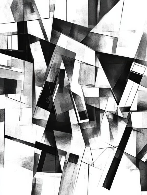 Geometric Fragmented Design Showcasing Abstract Cubism in Black and ...