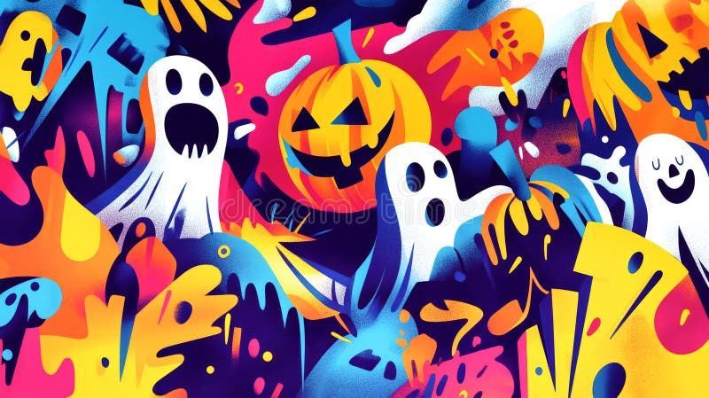 This Artwork Showcases an Abstract Halloween-themed Design with Lively ...