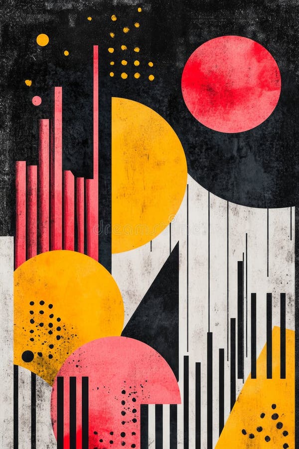 This Artwork Showcases a Blend of Vivid Circles and Lines in Red ...