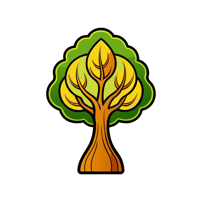 Butternut Tree Art with Bold Outline on White Stock Illustration ...