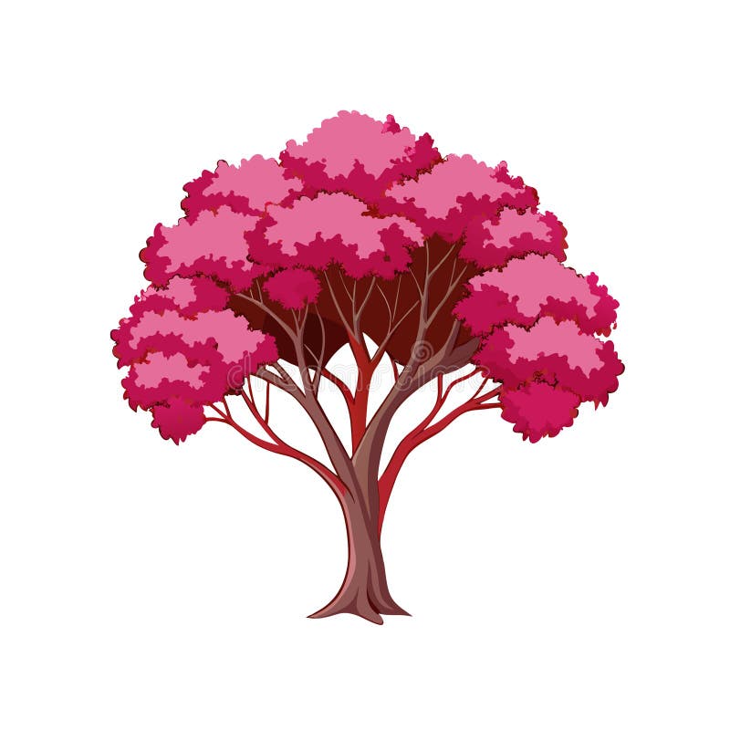 Crape Myrtle Tree Art with Bold Outline on White Stock Illustration ...