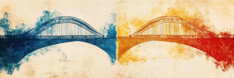 The Artwork Showcases a Bridge Split into Two Halves, Depicted in ...