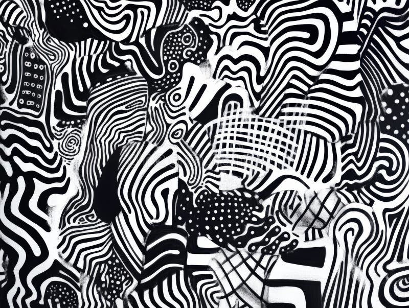 Intricate Black and White Abstract Design Featuring Swirling Patterns ...