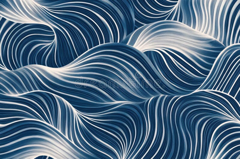Seamless Wave Like Pattern in Deep Blue and White Hues Creating a Fluid ...