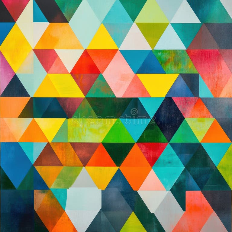 The Artwork Showcases a Dynamic Arrangement of Colorful Triangular ...