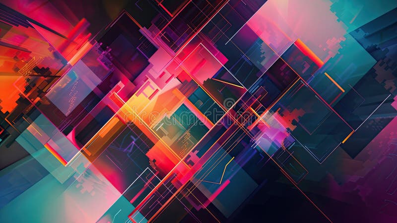 Vibrant Neon Geometric Forms Merging with Digital Art in an Abstract ...