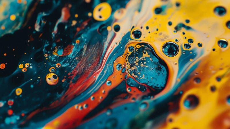 Colorful Abstract Art with Vibrant Swirls and Bubbles Created with Oil ...