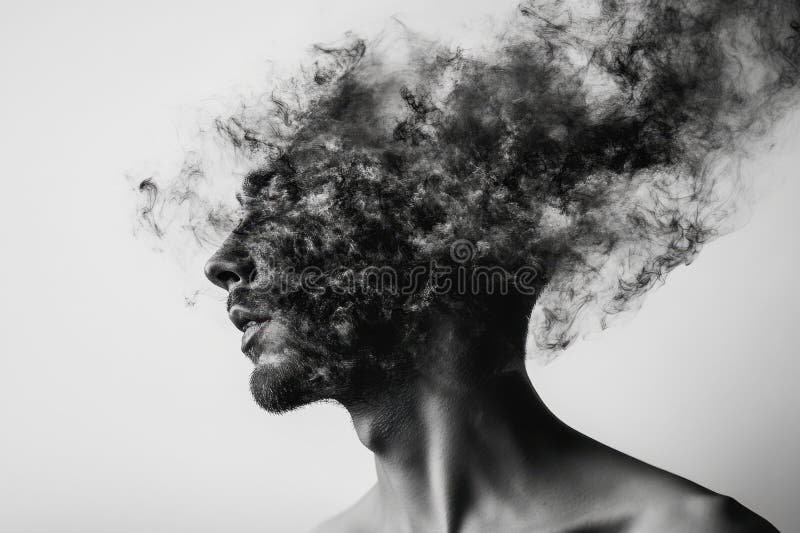 A Surreal Depiction of a Head Dissolving into Smoke Against a ...