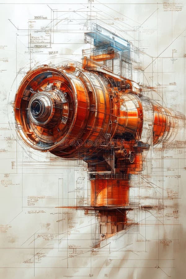 Detailed Technical Illustration of a Futuristic Jet Engine Design with ...
