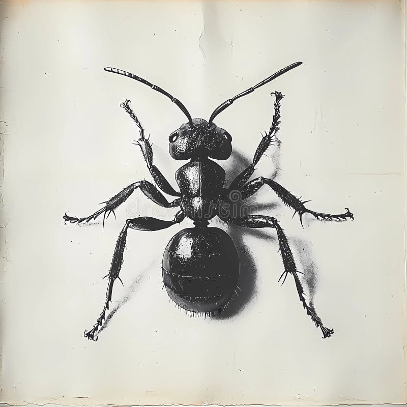 Detailed Scientific Illustration of an Ant Featuring Intricate ...