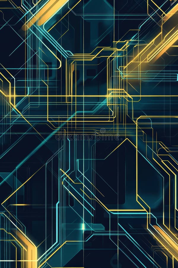 Vibrant Flat Cybernetic Backdrop Featuring Blue and Yellow Geometric ...